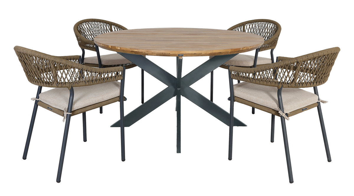 Bali Rope Weave 4 Seat Round Fixed Dining Set - Maze